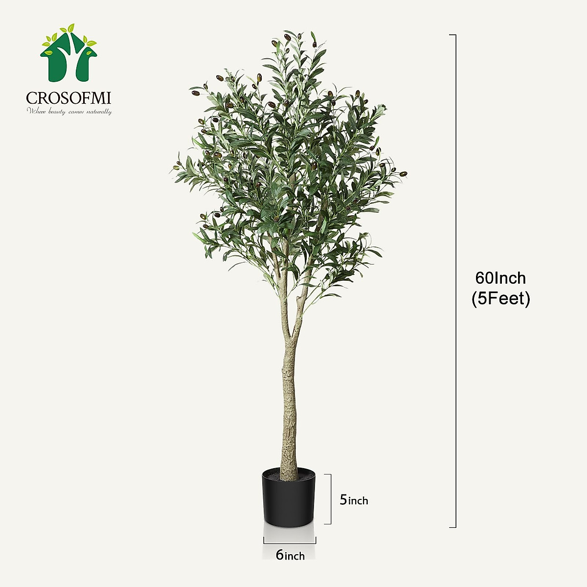 CROSOFMI Artificial Olive Tree Plant 5 Feet Fake Topiary Silk Tree, Perfect Faux Plants in Pot for Indoor Outdoor House Home Office Garden Modern Decoration Housewarming,2Pack