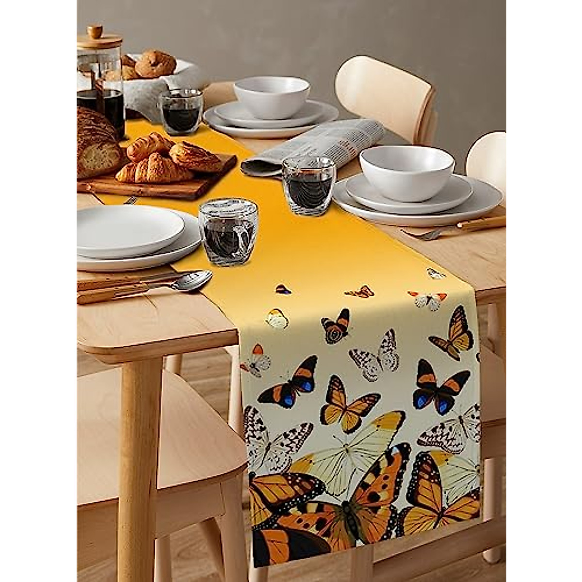 Lsrtoss Orange Ombre Table Runner 72 Inches Long Farmhouse Dress Scarves, Orange Brown Butterfly Modern Abstract Art Dining Tablerunner for Coffee Table/Kitchen Island/Party Décor, 13" x 72"