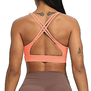 Aoxjox Women's Workout Sports Bras Fitness Medium-High Cross Back Sporty Padded Bra Yoga Crop Tank Top (Papaya, Small)
