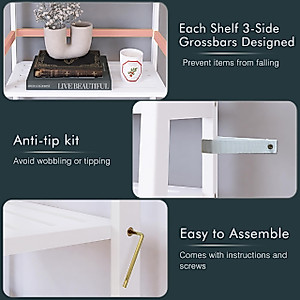 HITNET White Ladder Bookshelf, Leaning Bookcase, 4-Tier Bamboo Shelf, Floor Standing Storage Shelving Unit, Open Display Book Shelves