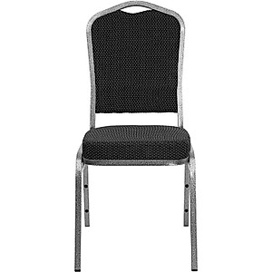 Flash Furniture HERCULES Series Crown Back Stacking Banquet Chair in Black Patterned Fabric - Silver Vein Frame