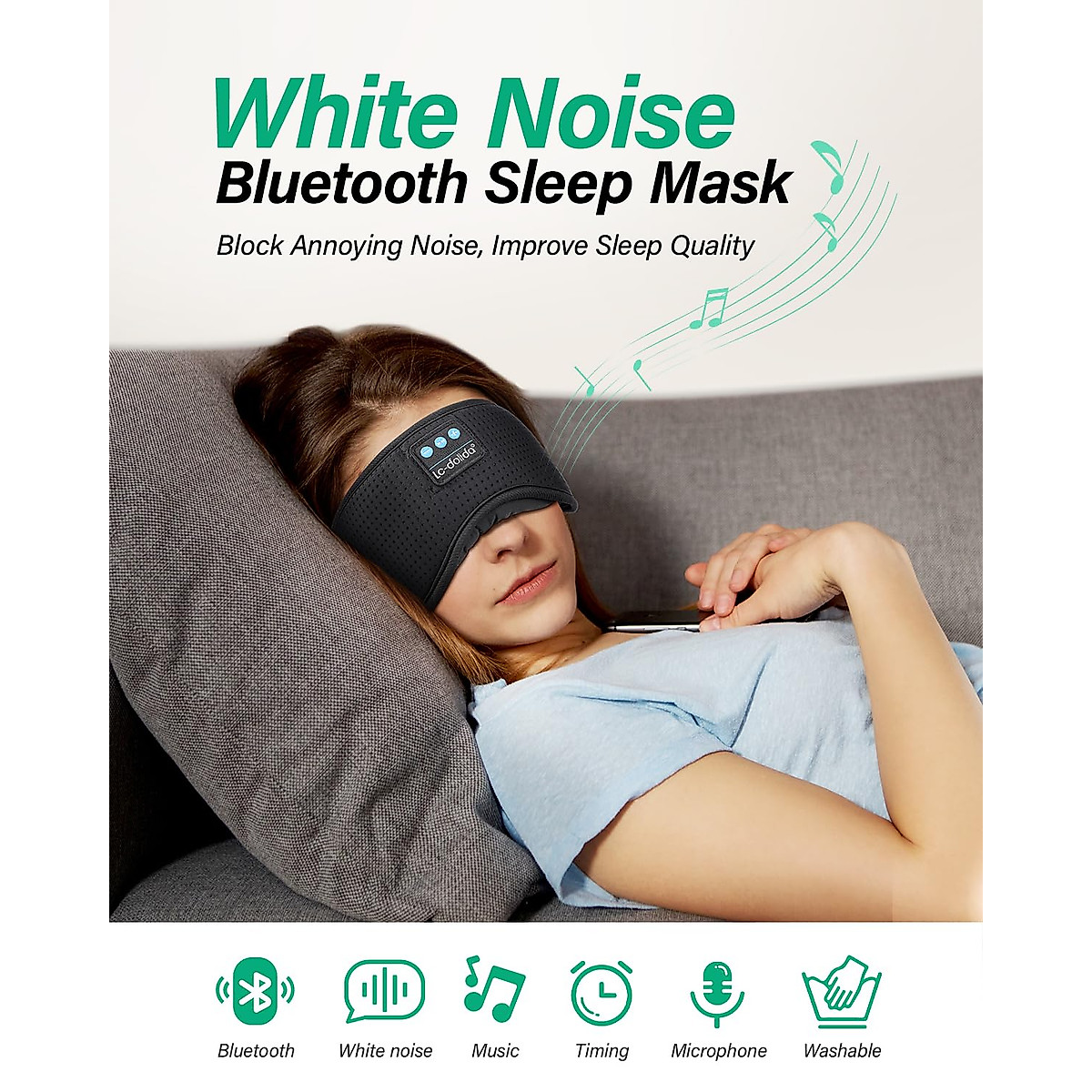 LC-dolida Sleep Headphones, White Noise Bluetooth Sleep Mask 3D Wireless Eye Mask Sleeping with Timing, Sleep Mask with Bluetooth Headphones for Side Sleepers Travel Yoga, Cool Gifts Men Women