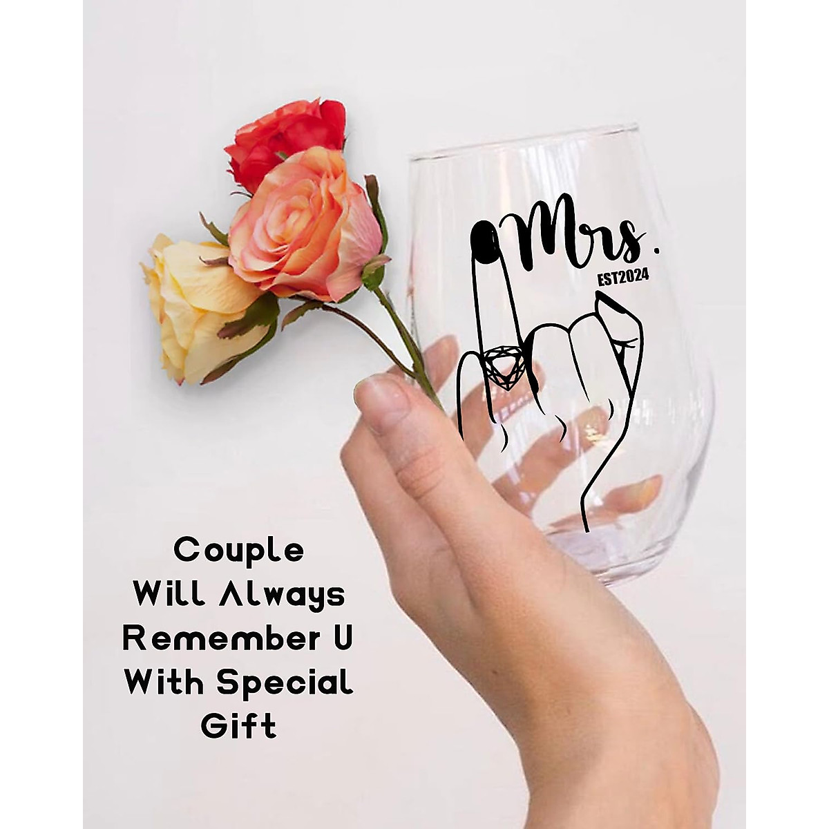 comfit Engagement Gifts for Couple - Funny Bridal Showeer Gifts,Wedding Gifts for New Couple,Finger Wine&Whiskey Glass,Glass Wine Gifts for Mr Mrs,Newlywed,His and Hers18.5,13.8OZ