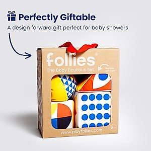 Follies The Baby Bauhaus Set - Award Winning Jumbo Soft Baby Blocks, Rattle Ball, Mirror from 0 to 18 Months - Must Have Montessori Developmental Sensory Toys for Tummy Time and Brain Development