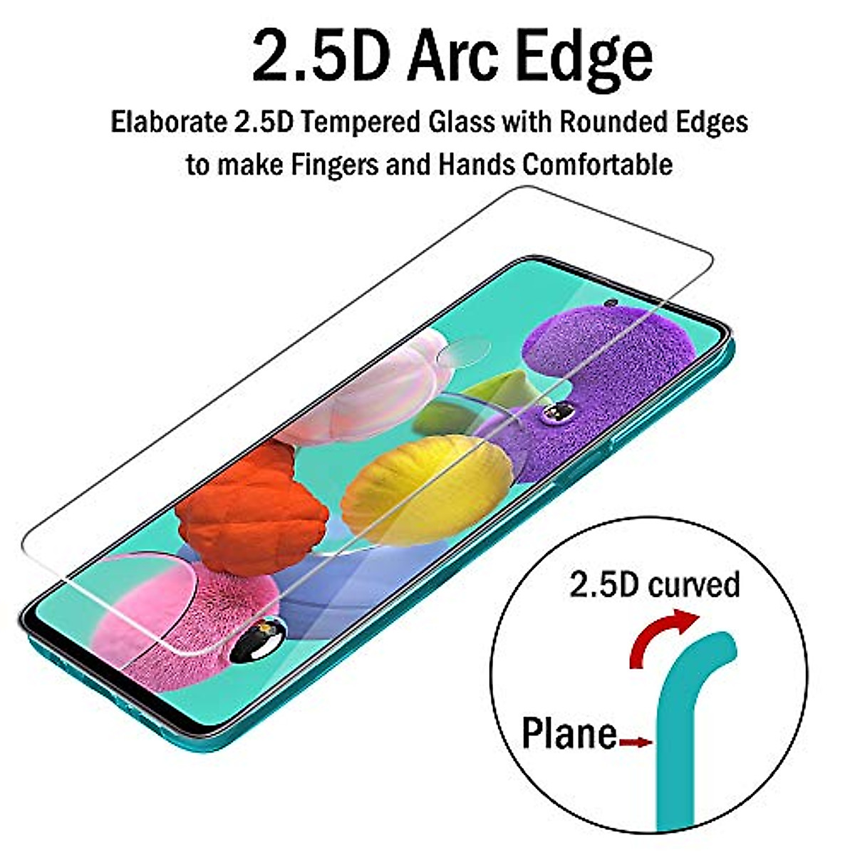 QHOHQ 3 Pack Screen Protector for Samsung Galaxy A51 4G ＆ 5G ＆ 5G UW with 2 Packs Camera Lens Protector, Tempered Glass Film, 9H Hardness, HD, 2.5D Edge, Anti-Fingerprint, Anti-Scratch