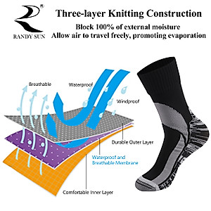 RANDY SUN Slim Waterproof Camping Socks, Women Hiking Wading Trail Running Bodybuilding Exercise Breathable Moisture Wicking Comfortable Outdoor Recreation Socks(1 Pair Midcalf Black S)