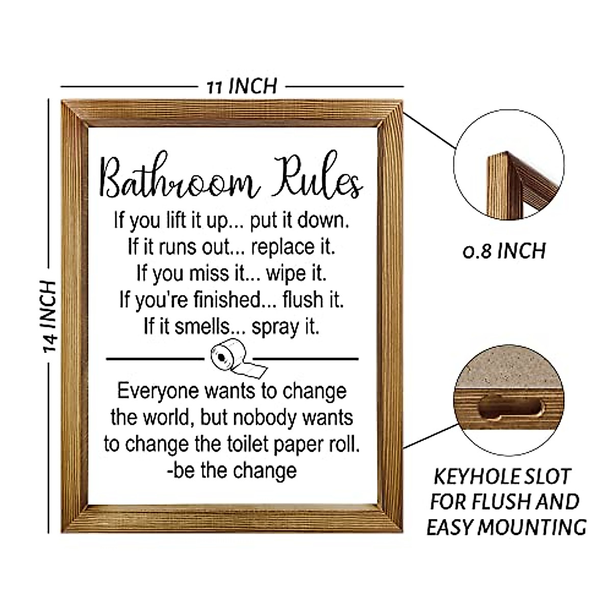 WTRA Funny Bathroom Rules Sign Rustic Farmhouse Wall Art Decor, Toilet Wood Frame Hanging Signs 16x6 Inch, Modern Farmhouse Room Wall Art For Bedroom Living Home Decoration Solid Art Signs