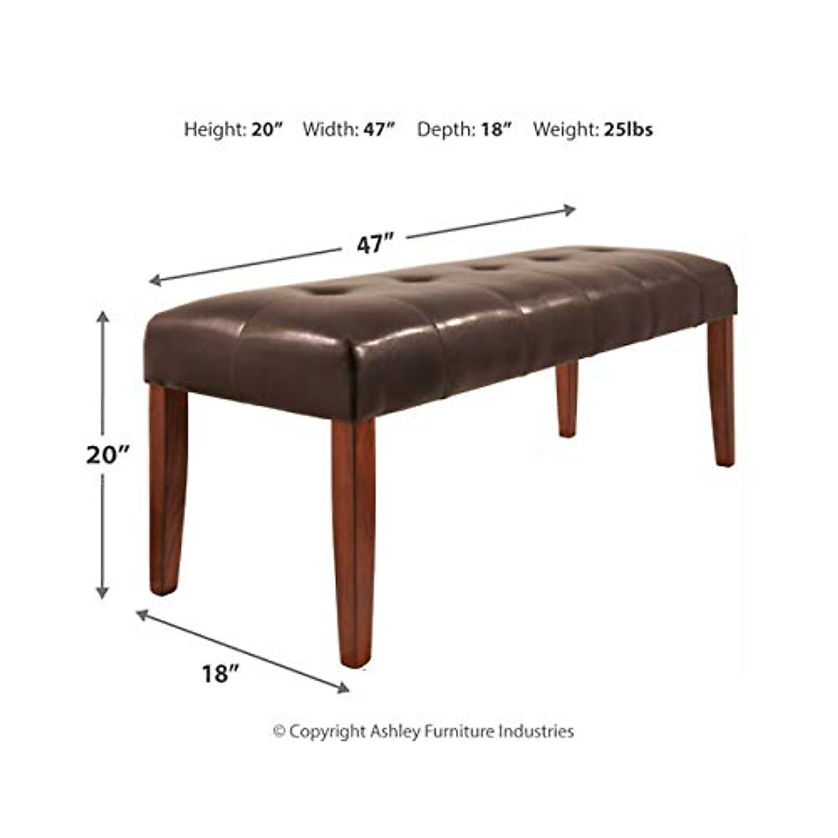 Signature Desig by Ashley Lacey Tufted Upholstered Dining Room Bench, Medium Brown