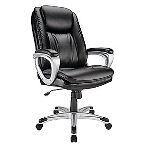 Realspace® Tresswell Bonded Leather High-Back Chair, Black/Silver