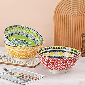 AHX Porcelain Large Serving Bowls - Salad Soup Noodle Ramen Bowls - Big Cereal Pasta Bowl Set - 3 Pack Large Capacity Ceramic Bowl sets -Microwave & Dishwasher Safe - 8inch（57oz/1.8 Quart