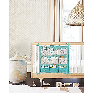 Pazar Kapısı Diaper Caddy- Baby Nursery Crib Organizer- Bedside Organizer-Hanging Pockets Crib Storage Organizer- Kids Room Organizer-9 pocket baby crib side hang organizer caddy (blue)