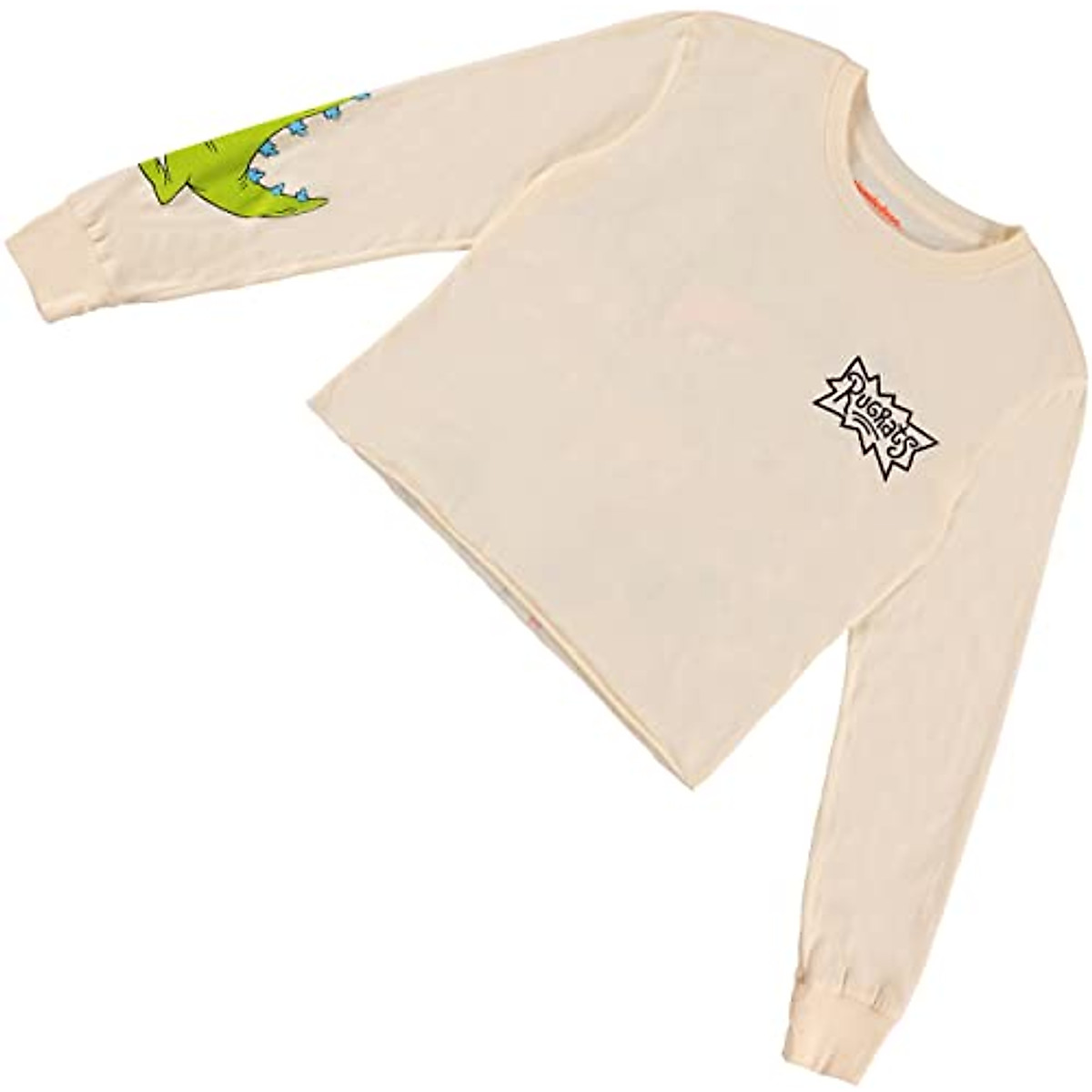 Nickelodeon Ladies 90's Fashion Shirt - Rugrats Angelica and Reptar Long Sleeve with Sleeve Print Tee (Nude, Medium)