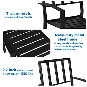 Outvita Patio Dining Chairs, Outdoor Heavy Duty Metal Seat with Armrest, Wrought Iron Stackable Chairs Set for Deck Porch Yard Garden Balcony, Supports 330 LBS, Set of 2 Black