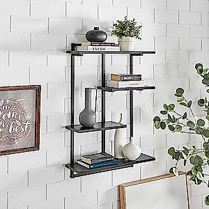 Danya B Rhodes 4 Tier Modern Floating Windowsill Wall Shelf Unit with Metal Frame and MDF Shelves (Black/Black)