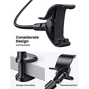 Lamicall Gooseneck Phone Holder Bed - [Newest Nylon Braided] Flexible Arm, Overall Length 38inch, 360 Adjustable Clamp Clip, Overhead Cell Phone Mount Stand for Bed, Desk, 4-7” Cellphone