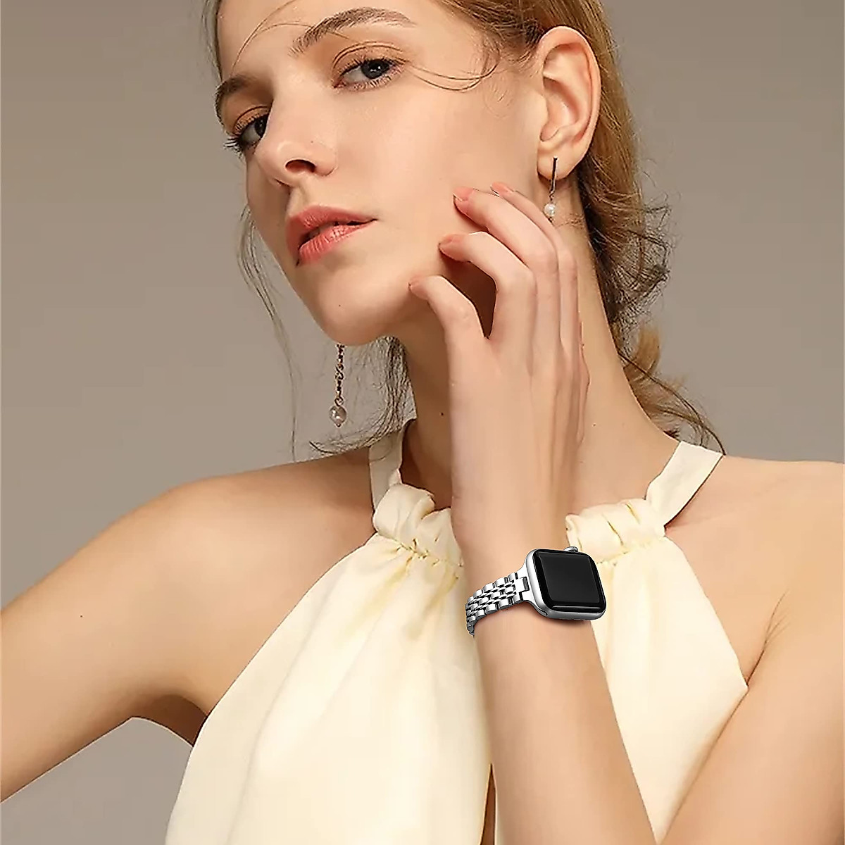 Secbolt Stainless Steel Slim Bands Compatible with Apple Watch 38mm 40mm 41mm iWatch Series 9/8/7/6/5/4/3/2/1/SE, Thin Bracelet for Women, Silver