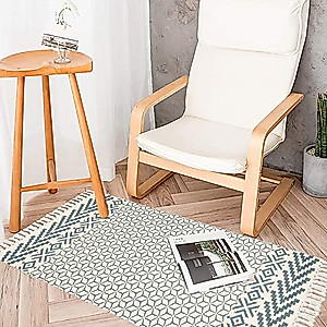 Pauwer Cotton Area Rug Set 2 Piece Washable Printed Cotton Rugs with Tassel Hand Woven Fringe Cotton Rug Runner for Kitchen, Living Room, Bedroom, Laundry Room, Entryway