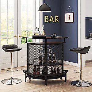 kepptory 43 Inches High Top Bar Table with RGB Smart Light, 4-Tiers Home Bar Unit with Footrest & Storage Shelves & Wine Glasses Holder & Anti-Dump Metal Bar, Wine Cabinet for Home Kitchen Patio Pub