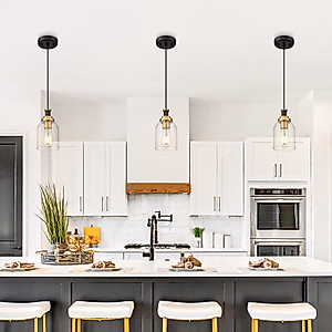 zeyu Modern Hanging Pendant Lights 2 Pack, Kitchen Pendant Lighting with Clear Glass Shade, Black and Gold Finish, ZG33M1L-2 BK+BG