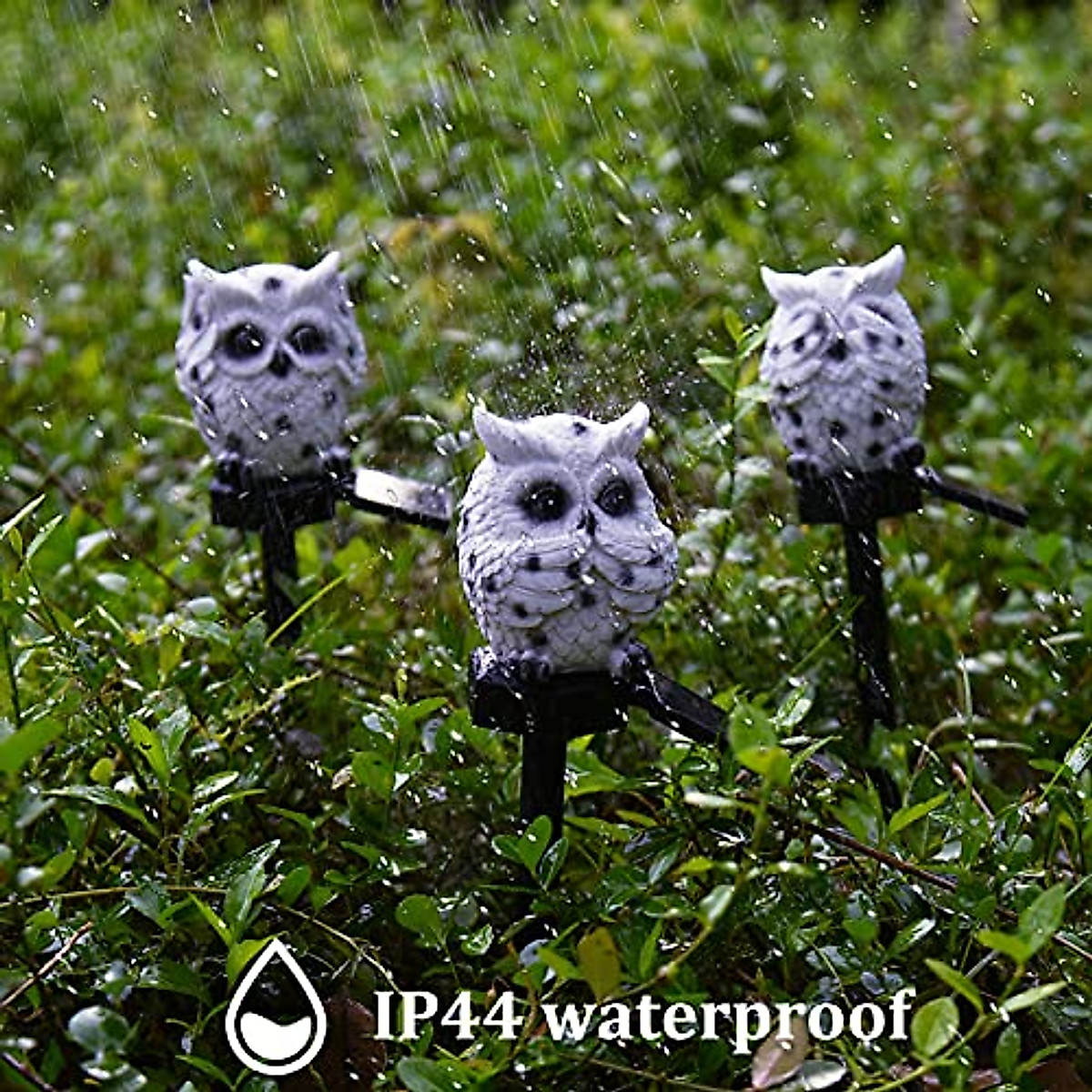 LIGHTSHINE Mini Owl Decor Outdoor Figurine Lights, IP44 Waterproof Solar Pathway Stake Lights, Solar Garden Decorations Lights, Outdoor Decorative Landscape Path Lights (3 Count)