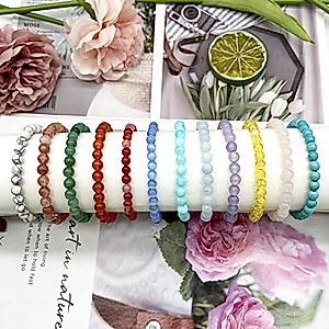 JEWPARK 12 PCS Gemstone 6mm Round Beads Bracelet Set Healing Crystal Stone Stretch Bracelets for Men Women Round Beaded Elastic Bracelets