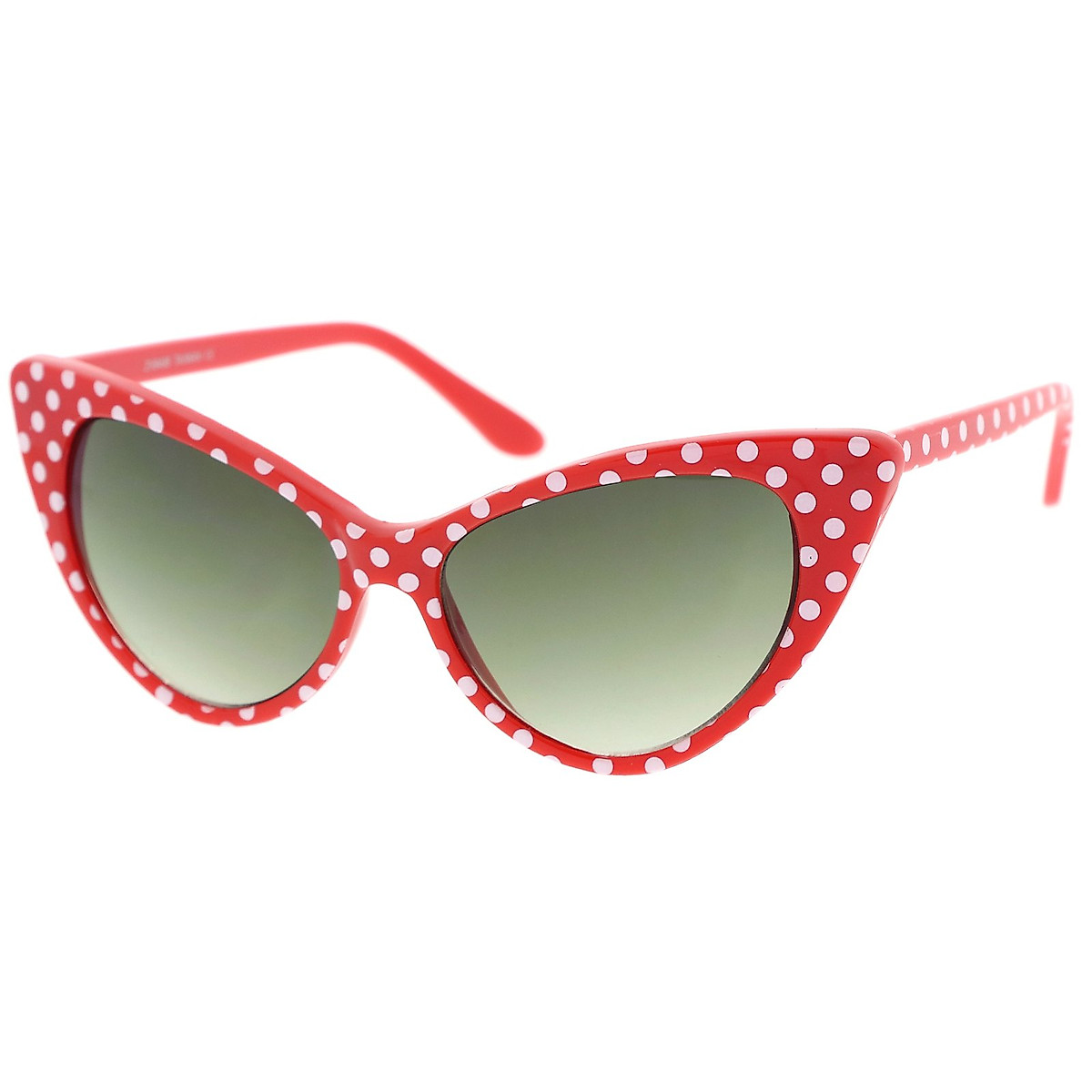 zeroUV - Polka Dot Cat Eye Womens Mod Fashion Super Cat Sunglasses (Red-White/Smoke Gradient)