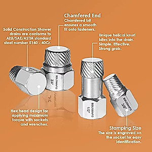 BSUXMAFG 1.5" Tub Drain Extractor, 6PCS Pipe Nipple Extractor, Remove The Old, Broken, Stubborn, Rusted Drain Tub Bathtub Stopper, Strong Grab Plumbing Tools with Solid Storage Case