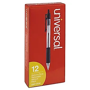 Universal UNV15530 Comfort Grip Retractable Medium 1mm Ballpoint Pens - Black (1 Dozen)