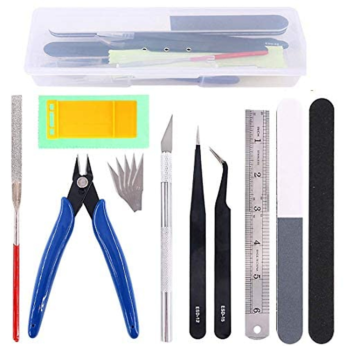 15Pcs Gundam Model Tools Kit Gunpla Tool Kits Modeler Basic Tools Craft Set with Plastic Box Hobby Building Tools Kit for Gundam Car Airplane Ship