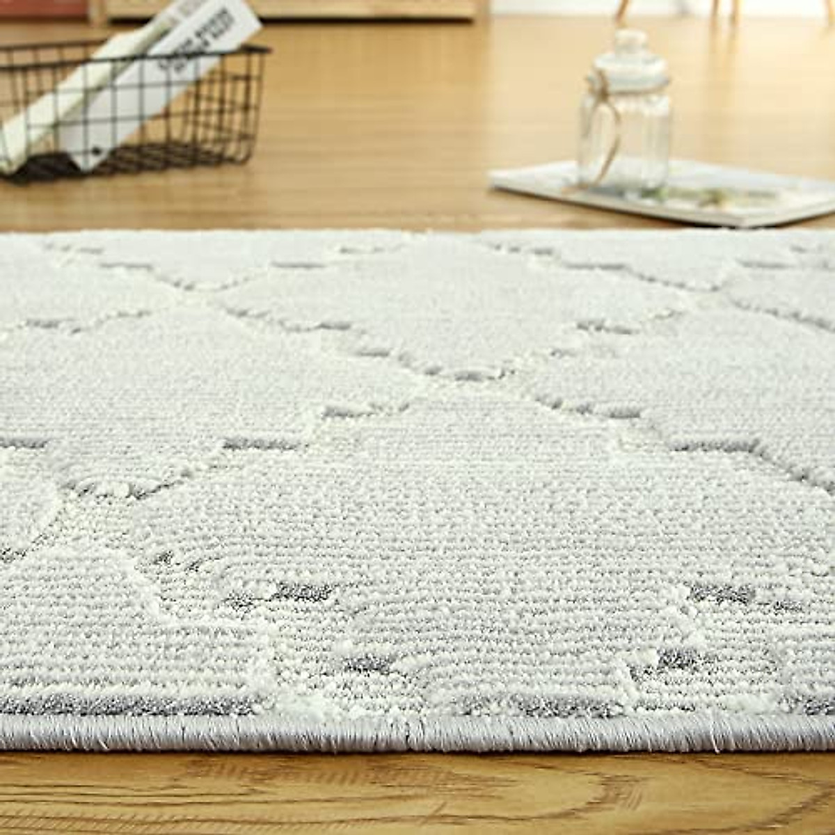 Zacoo Long Runner Rug 2'x8' Tufted Shag Hallway Rug Runner Boho Farmhouse Kitchen Mat Indoor Modern Bedside Runner Ultra Soft Non Slip Geometric Moroccan Rugs for Entryway Laundry Bathroom, Beige Grey