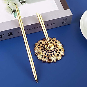 Teensery Wedding Pen Metal Signing Pen Guest Book Pen with Hollow Round Pen Holder for Wedding Bridal Engagement Party Valentine's Day Favors, 1 Piece (Gold)