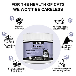 L-Lysine Powder for Cats, Immune Support for Cats, Supports Immune and Eye Health Supplement, Lysine for Cats, Aid with Reduces Eye Discharge, Alleviates Sneezing and Runny Nose