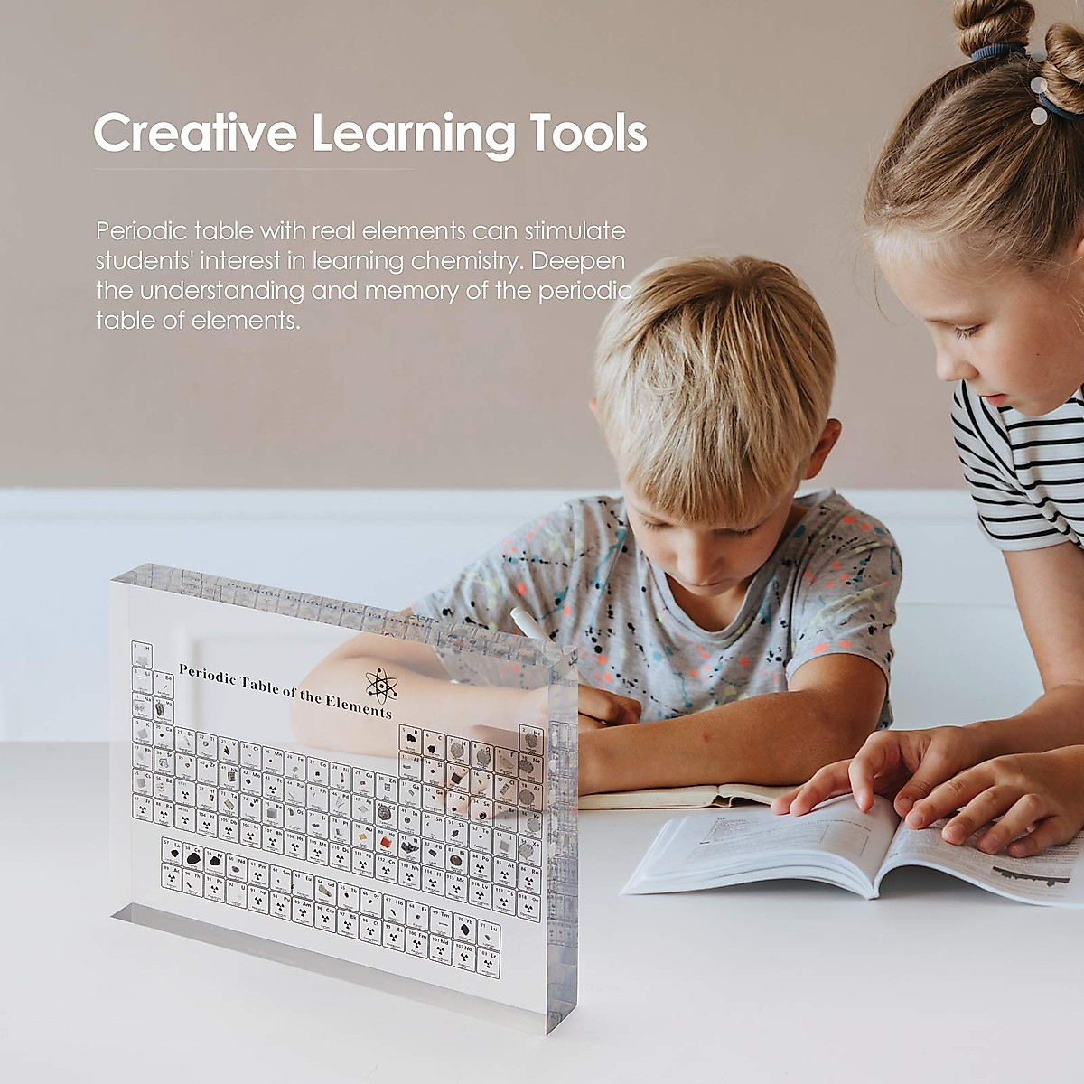 Periodic Table with Real Elements Inside, Acrylic Periodic Table Display with 83 Real Elements Samples, Craft, Teaching Tool, Gift for Kid, Students, Teacher, Science Lovers, 6*4.5*0.8 inch