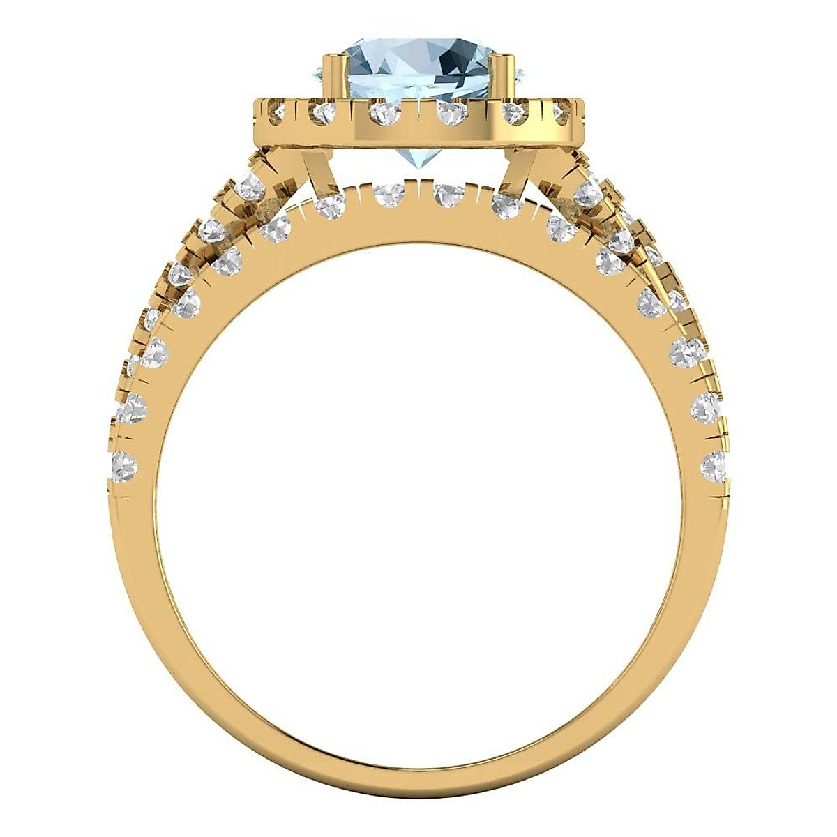 Clara Pucci 2.40ct Round Cut Laser Engraving Halo Natural Sky Blue Topaz Engagement Bridal Wedding Ring Band set 18K Yellow Gold Size 6