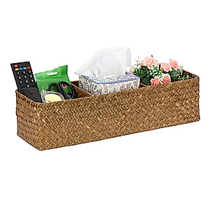 Sumnacon Seagrass Toilet Basket, Woven Bathroom Organizing Basket with Section for Toilet Paper Tissue Toiletries Decorative Countertop Storage Basket for Toilet Vanity Table Shelf Kitchen, Caramel