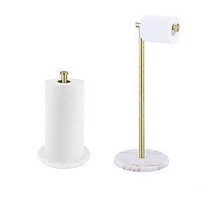 KES Kitchen Paper Towel Holder & Tissue Roll Holder with Modern Marble Base, Brushed Brass Finish, KPH100-BZ+BPH284S1-BZ