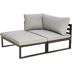 LOKATSE HOME 2 Piece Patio Furniture Conversation Set Outdoor Sectional Metal Steel Corner Sofa Armchiar Chair Couch with Ottoman, Grey