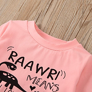 BOUTIKOME Toddler Baby Girls Clothes Sets Little Girl Dinosaur Long Sleeve Shirts Tops + Pants 2pcs Fall Winter Outfits(Pink,3T)