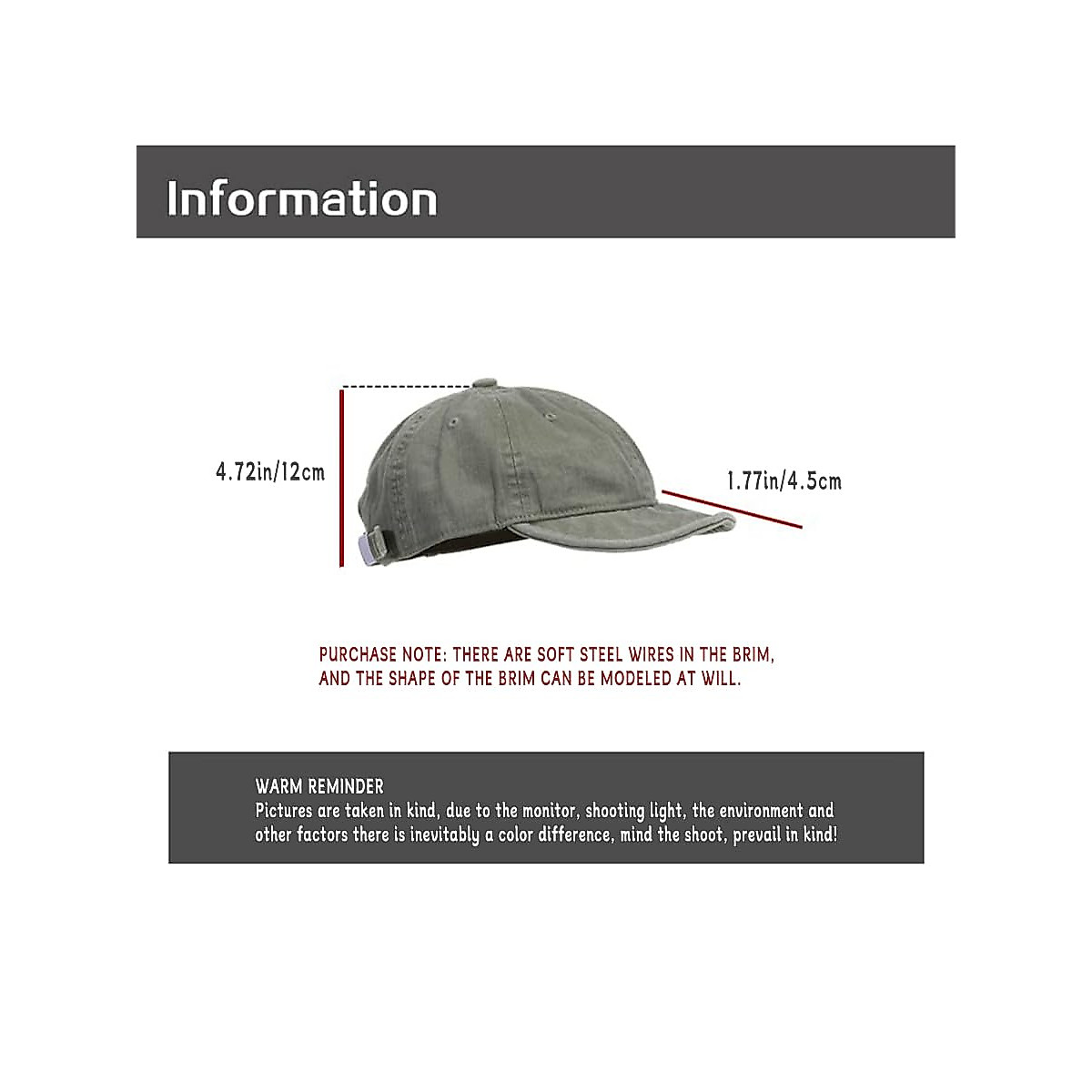 Retro Short Brim Cap Casual Wear Adjustable Sun Hat Soft Brim Baseball Cap Washed to Make Old Soft Top Work Cap Tide (Green,One Size)