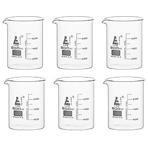 EISCO 6PK Beakers, 800ml - Griffin Style, Low Form with Spout - White, 100ml Graduations - Borosilicate 3.3 Glass