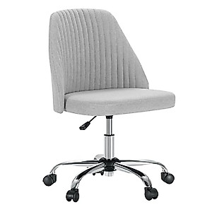 DUMOS Fashion Small Wheels Cute Vanity Swivel Back Mid Century Modern Armless Home Desk Task Chair for Bedrooms, Office, Dressing Room, Study, Grey