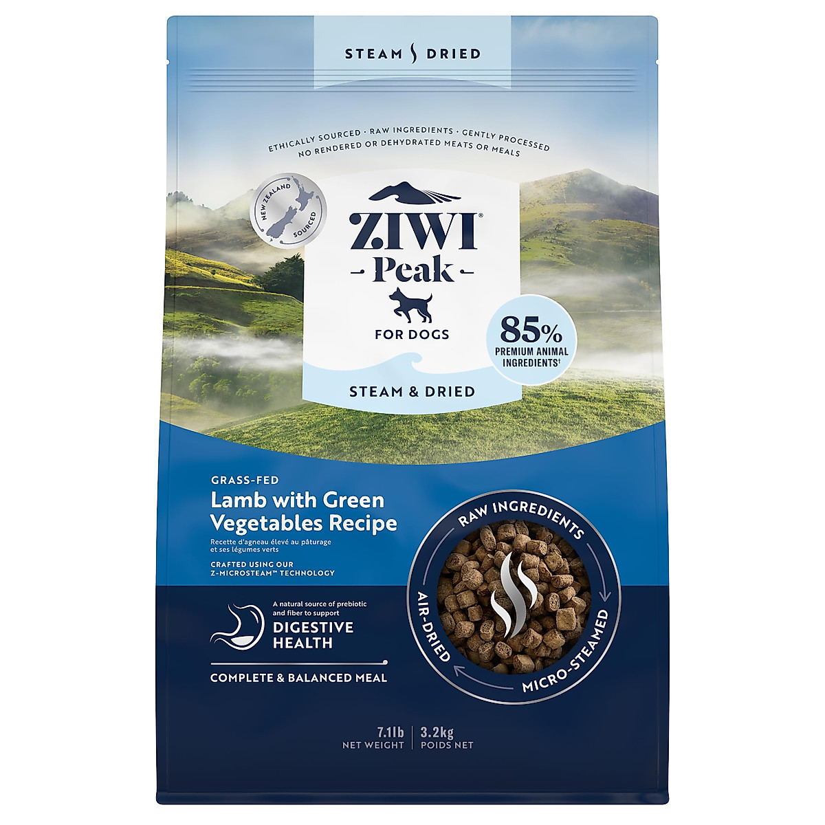 Ziwi Peak Steam & Dried Dog Food - Grass-fed Lamb w/Vegetables - High Protein, Low Carb, All Breeds & Lifestages, for Digestive Health (113.6oz)