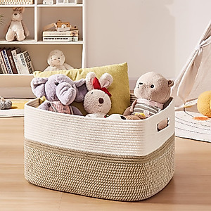 OIAHOMY 75L Laundry Basket, Extra Large Toy Storage Basket, Rectangle Cotton Rope Storage Basket, Blanket Basket Living Room, Woven Baskets for Storage, 22 x 17 x 12 Inches-Yellow/White