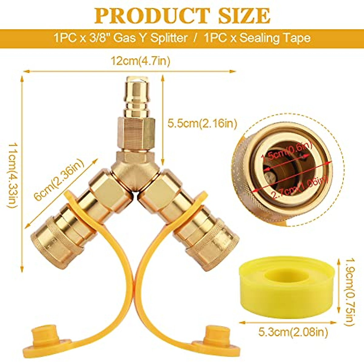 Pilarmuture 3/8” Y-Splitter Separator Natural Gas Y Splitter, Low Pressure Propane NAT Gas Quick Connect for Natural Gas Grill, Patio Heater, RV, Patio Fire Pit