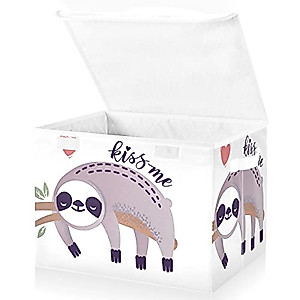 Sloth Heart Storage Bins with Lids for Organizing Lidded Home Storage Bins with Handles Oxford Cloth Storage Cube Box for Bed Room