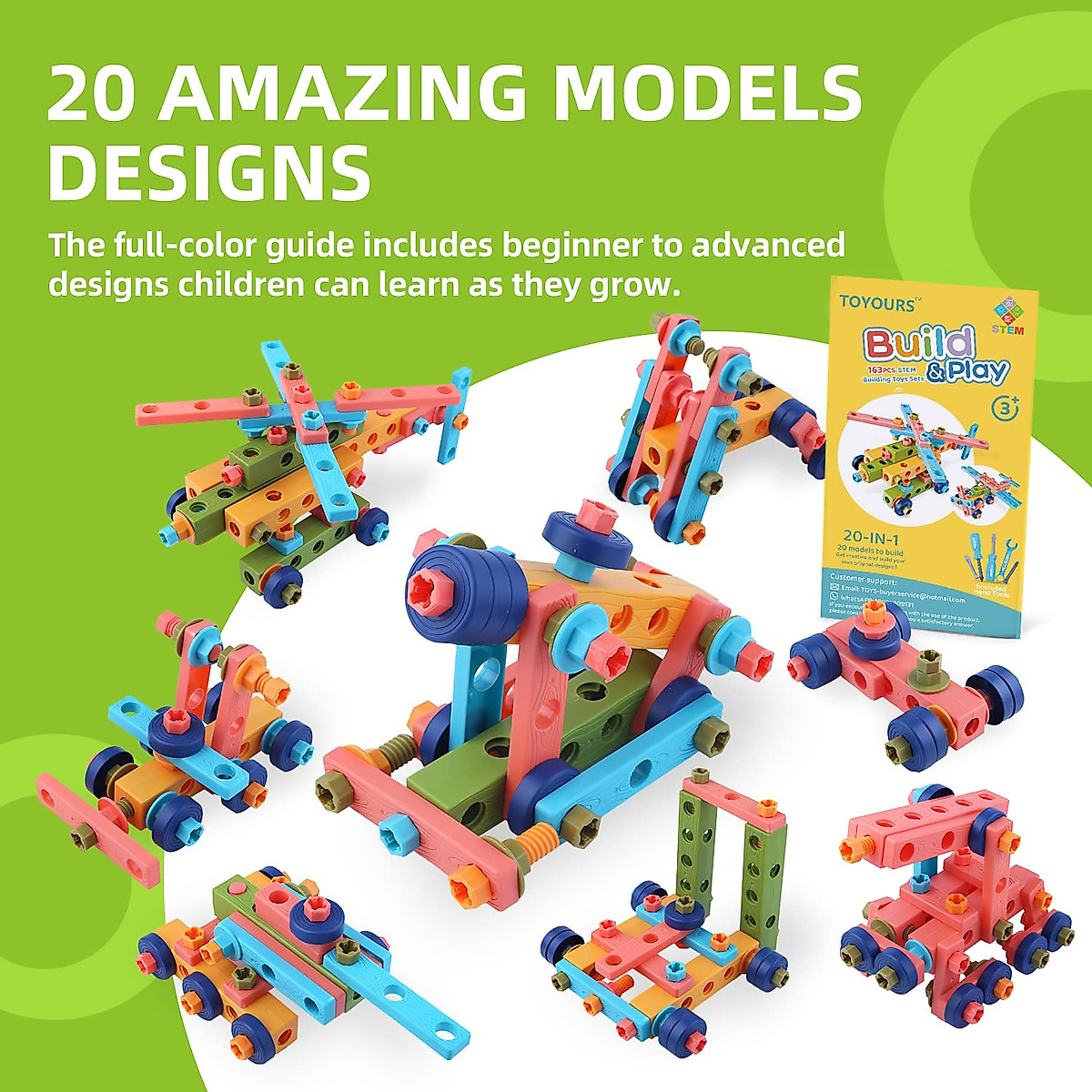 Erector Sets for Kids Ages 4-8, Easy Assembled 163 PCS Building Blocks, STEM Games for 4 5 6 7 8 Year Old Girls Boys Kids, Educational Building Toy STEM Kits with Tools, Design Guide, Storage Bin