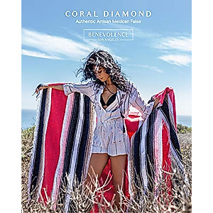 Benevolence LA Mexican Blanket, Authentic Handwoven Yoga Blanket & Outdoor Blanket, Made by Traditional Mexican Artisans, Saddle Blanket, Beach Blanket, Picnic Blanket, & Car Blanket 75 x 52 - Coral