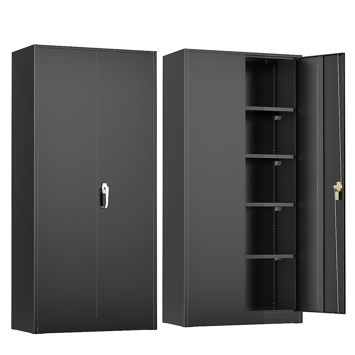 Greenvelly Metal Garage Storage Cabinet with Lock, 72" H Black Metal Cabinet with 2 Doors and 4 Adjustable Shelves for Office,Home,Garage,School(32" W x 16" D)