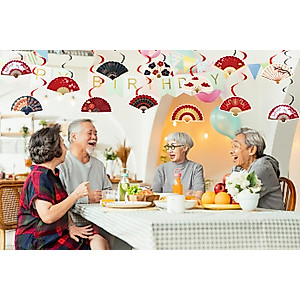 24 PCS Folding Fans Hanging Swirl Decorations Folding Fans Ceiling Streamers Hanging Decorations Folding Fans Party Decorations for Japanese Folding Fans Birthday Party Supplies