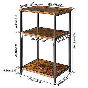 IBUYKE Side Table,3-Tier End Table, Industrial Nightstand Small Table with Storage Shelf, for Bedroom, Living Room, Hallway, Rustic Brown UTMJ402H